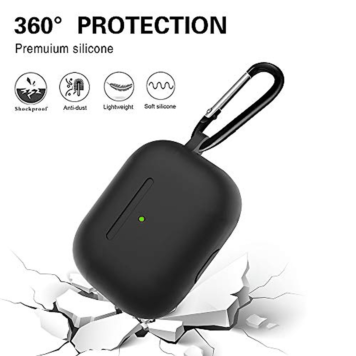 TOLUOHU AirPods Pro Case, Apple AirPods Pro Soft Silicone Accessories 8 in 1 Kit, Shockproof Protective AirPods Pro Charging case Cover with Keychain/Watch Band Holder/Strap/Ring/Carrying Box(Black)