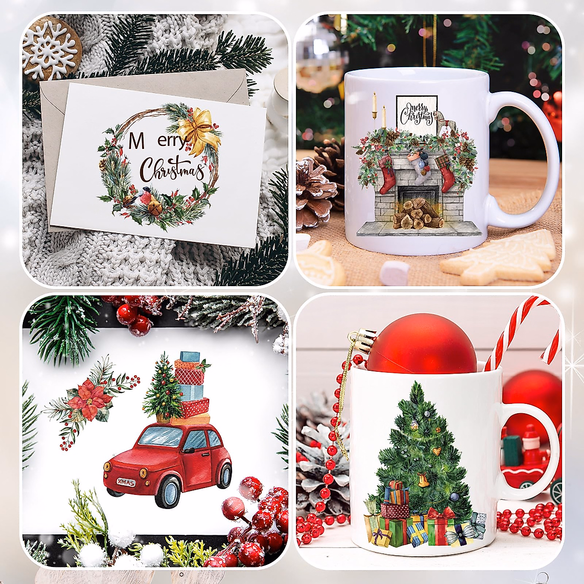 SATINIOR 16 Sheets Christmas Rub on Transfers for Crafts and Furniture Xmas Santa Snowman Reindeer Stickers Rub on Decals for Scrapbook DIY Wood Fabric Journal Dairy Envelope Crafts, 5.9 x 5.9 Inch