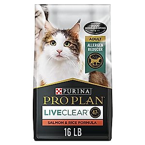 Purina Pro Plan Allergen Reducing, High Protein Cat Food, LIVECLEAR Salmon and Rice Formula - 16 lb. Bag
