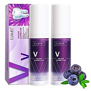 2Pcs Teeth Whitening Toothpaste, Dental Colour Corrector, Purple Toothpaste for Teeth Whitening, Travel Toothpaste, Non-invasive Purple Teeth Whitener Tooth Paste, Reduce Yellow Stains