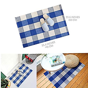 Buffalo Check Rug, Blue and White Plaid Rug Moven Doormat Washable Porch Kitchen Area Rugs,Decoration for Indoor & Outdoor Entryway, Patio, Kitchen,Laundry (23.5"×35.4") (Blue&White)