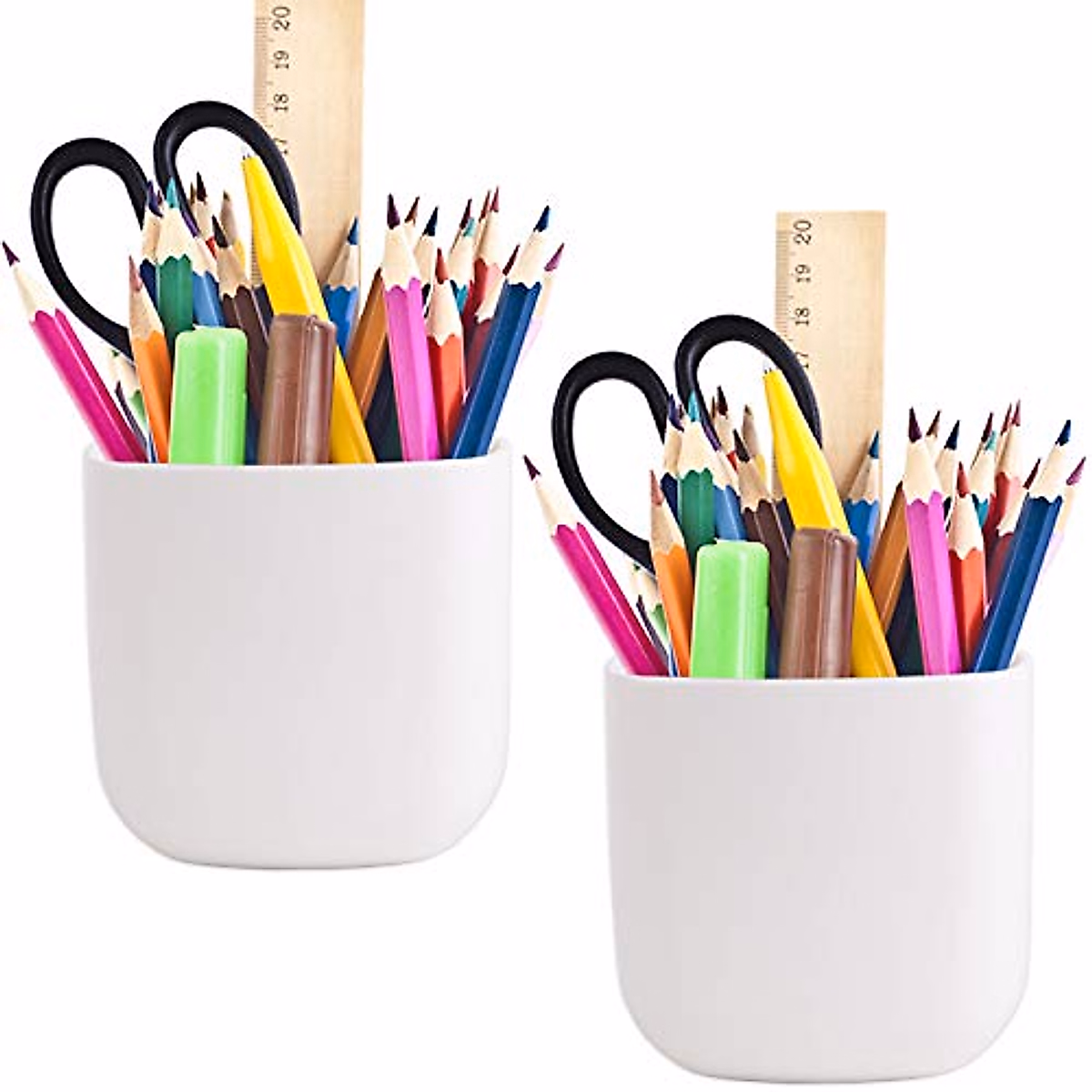 JDGOOMA Pencil Holder - Self-Adhesive Wall Mount Pen Cup,Marker Pot,Writing Utensil Storage Organizer for Fridge,Locker,Whiteboard,home and office - White - 2Pcs/Set