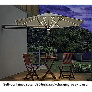 BEdaw Parasols 250cm Wall Mount Garden with Solar Lights - Outdoor Patio Sunshade Umbrella with Tilt Adjustment, Green