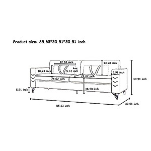 Tomkate 85.63" Modern Sofas for Living Room, Velvet Chesterfield Sofa with Two Lumbar Pillows and Gold Metal Legs, Luxury 3 Seater Sofa Couches for Living Room, Bedroom (Beige)