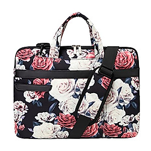 VASCHY Laptop Bag for Women, Water Resistant 15.6in Computer Tablet Carrying Case Sleeve Messenger Shoulder Bag for Work, Floral
