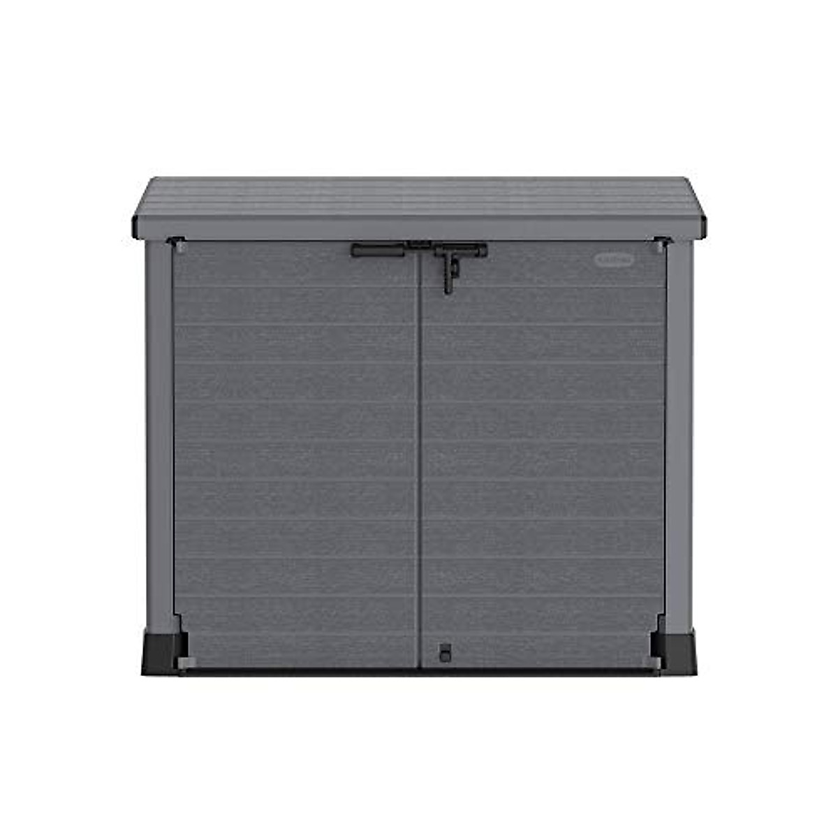 Duramax Cedargrain StoreAway 1200L Plastic Garden Storage Shed/Flat Lid - Outdoor Storage Bike Shed – Durable & Strong Construction– Ideal for Tools, Bikes, BBQs & 2X 240L Bins, 145x85x125 cm, Grey