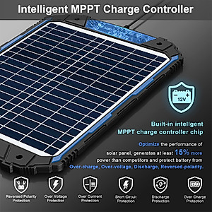 SUNER POWER 18W 12V Solar Battery Trickle Charger & Maintainer PRO, Built-in Intelligent MPPT Charge Controller, Waterproof 12 Volt Solar Panel Charging Kits for Car Auto Marine RV Trailer Boat Camper