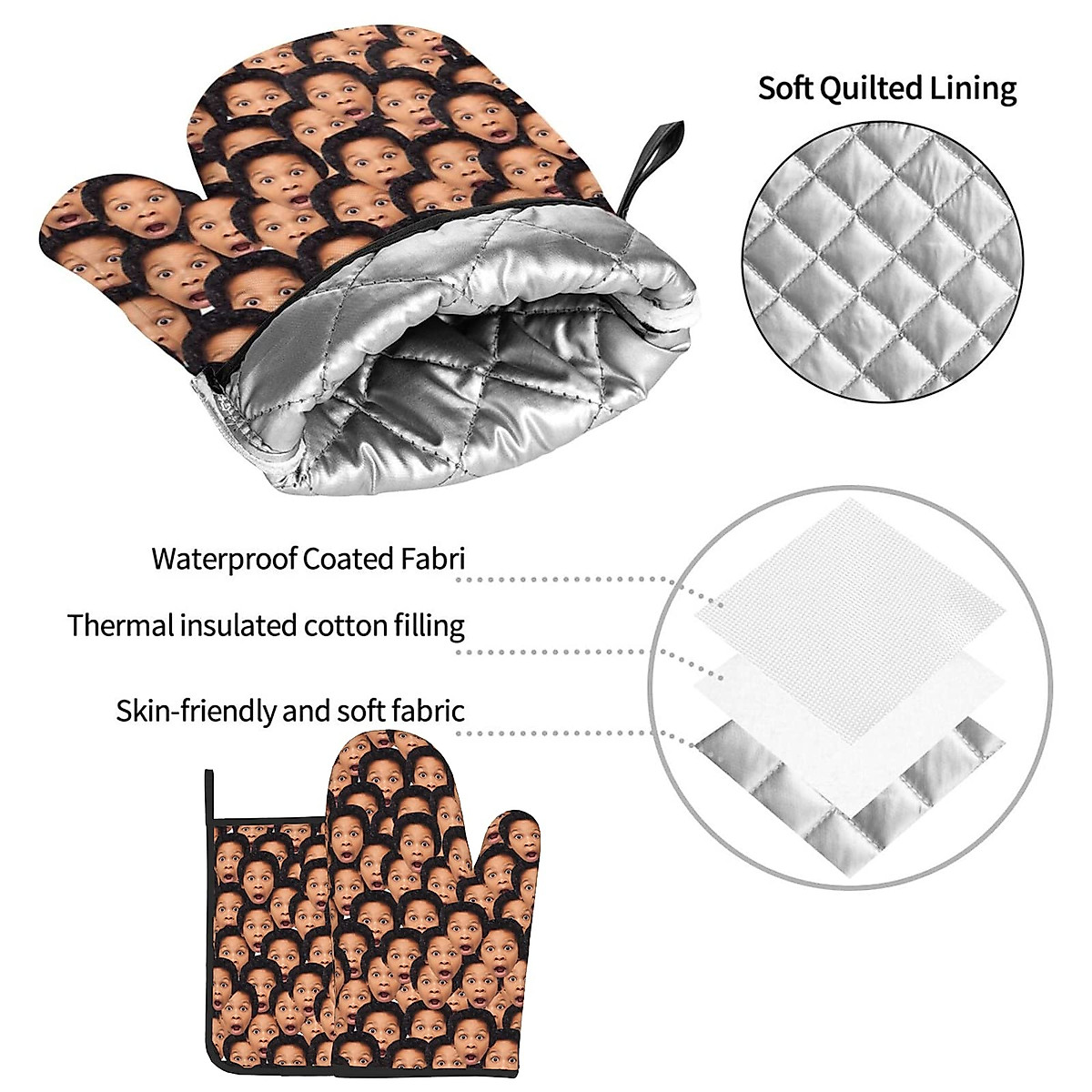 Custom Oven Mitts, Personalized Oven Mitts and Pot Holders with Your Face, Baking Gifts for Women for Kitchen Cooking, BBQ, Grillin-Style1, 1 Oven Mitts+ 1 Pot Holders