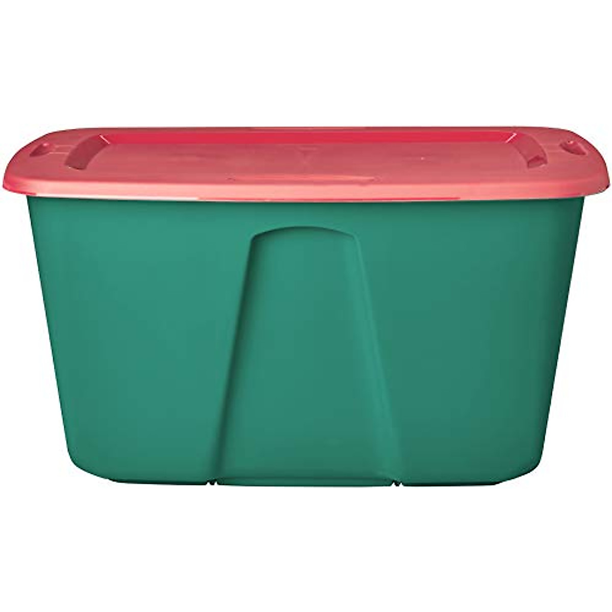 Homz Holiday Plastic Storage Tote Box, 32 Gallon, Greed With Red Lid, Stackable