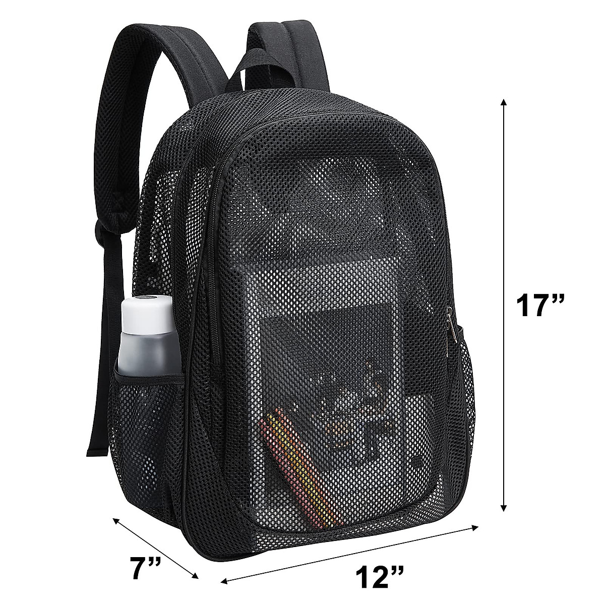 Clickslock Heavy Duty Mesh Backpack, See Through Mesh School Backpack, College Student Backpack with Padded Shoulder Straps for School, Beach, Travel and Sports