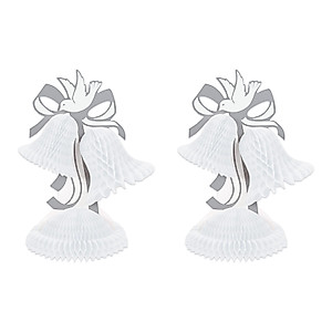 Beistle 2 Piece Honeycomb Tissue Bell Centerpieces for Wedding Decorations, Bridal Shower Décor, Anniversary Party Supplies, 12", White/Silver
