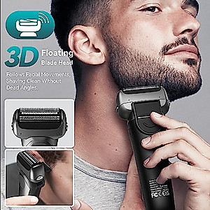 Electric Razor for Men, kensen Men's Double Speed Foil Electric Razor, Wet/Dry IPX6 Waterproof Electric Shavers for Men with Pop-up Beard Trimmer, Cordless Rechargeable Mens Razor