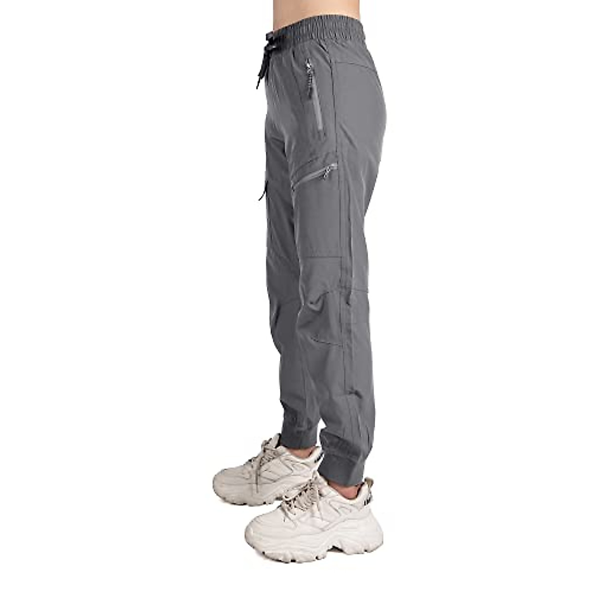 Singbring Women's Outdoor Athletic Workout Quick Dry UPF 50 Hiking Cargo Joggers Pants Zipper Pockets (Gray88-L) Grey