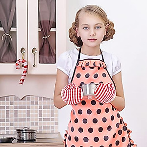 12 Pcs Kids Oven Mitts Children Heat Resistant Kitchen Mitts Checkered Kitchen Oven Gloves Kids Kitchen Mittens for Safe Cooking Baking Microwave Child Play BBQ Grilling, Age 2-10 (Red, Pink, Blue)
