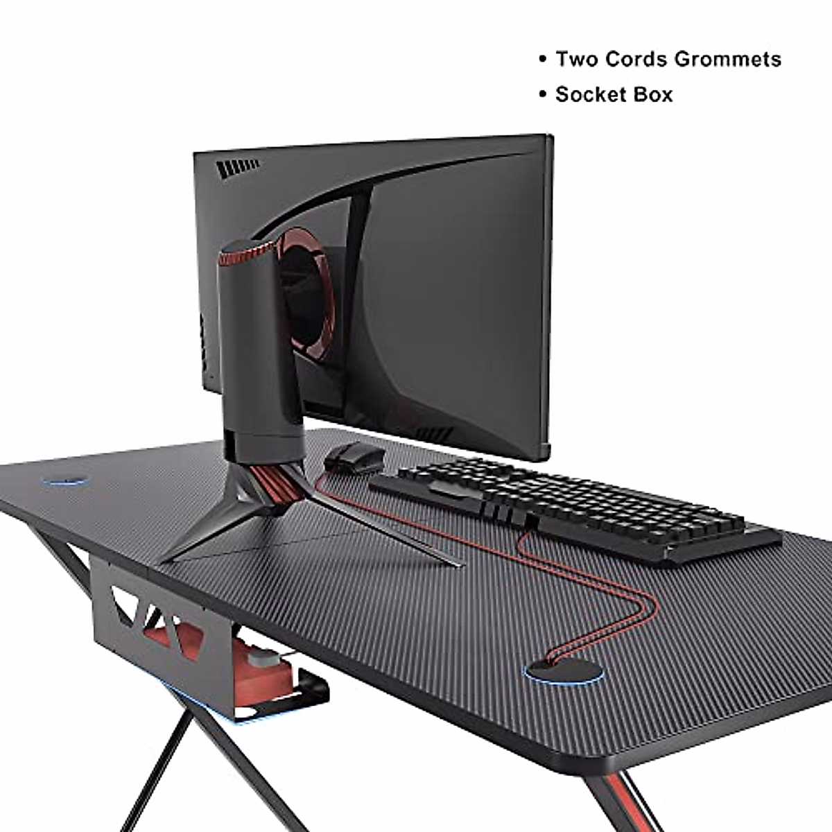 EE EUREKA ERGONOMIC Gaming Desk 39 inch, Small Gaming Table for Kids, Gift Idea, PC Computer Desk,Home Office Desk Workstation with Carbon Fiber Surface,Gamer Desk with Headphone Hook and Cup Holder