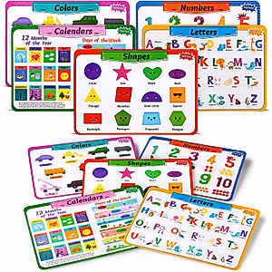 teytoy Kids Placemats Set of 5, Laminated Toddler Educational Learning Table Place Mats, Alphabet Math Shapes Colors Calendar, Children Montessori Eat Mat No Slip Waterproof Heat Resistant 17x12inch