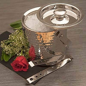 Elegance Hammered 6-Inch Stainless Steel Ice Bucket With Tongs