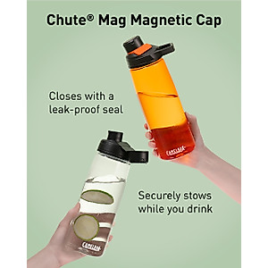 CamelBak Chute Mag BPA Free Water Bottle with Tritan Renew - Magnetic Cap Stows While Drinking, 20oz, Clear