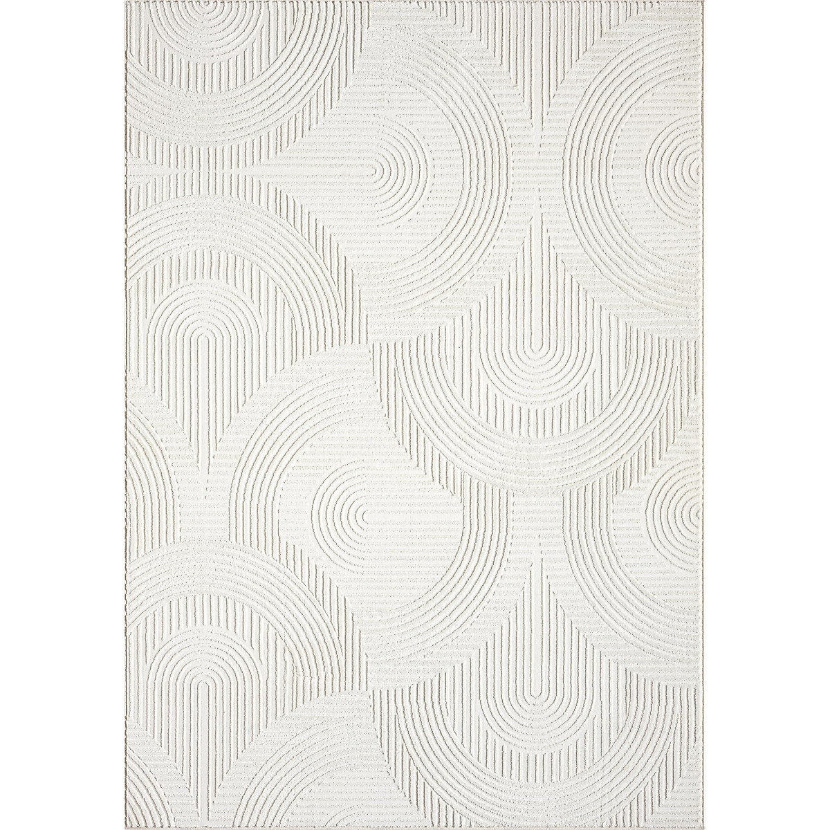 Abani Neutral Cream Area Rug 5' x 8' for Living Room, Bedroom - Zen Reiki Semi-Circle Pattern - Durable & Easy to Clean
