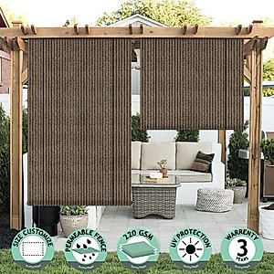 SunnyRoyal Patio Shades Roll Up Outdoor Exterior Roll Up Blinds for Patio Yard Deck Porch Balcony Backyard 7' W X 6' L Brown