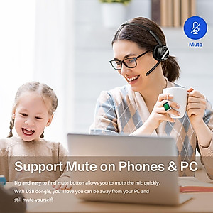 PrancyBt Bluetooth Headset, Wireless Headset with Microphone for PC, V5.2 Computer Headset with Noise Cancelling Mic, USB Dongle, Charging Base & Mute Button for Work, Cell Phones, Computer (Black)