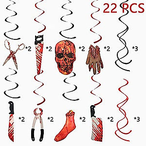 Halloween Bloody Weapons Hanging Swirl Decorations, Pre-Assembled Bloody Garland Banner, Have a Killer Birthday & Friday the 13th Birthday Party Decorations, Halloween Horror Zombie Vampire Party Supplies - 22pcs