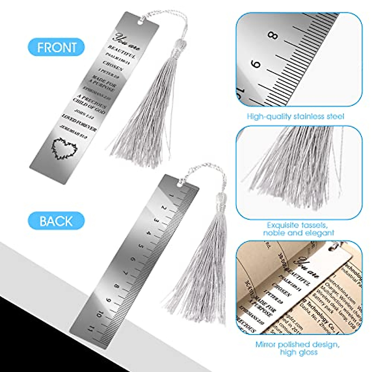 TIESOME Christian Bookmark Gifts for Women Inspirational Bible Verse Bookmark Two-Sided Straight Rulers Metal Bookmarks Book Lovers Birthday Christmas for Friend Bookworms Book Club Religious Gift