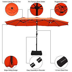 Tangkula 15 Ft Patio Double Sided Umbrella with Base, Extra Large Market Outdoor Twin Table Umbrella with Crank Handle
