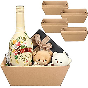 Potchen 12 Pcs Basket for Gifts 9.8 x 6.5 Inch Empty Sturdy Cardboard Trays with Handles Bulk Gift Basket Market Tray Favor for Birthday Valentines Thanksgiving Christmas Wedding (Classical), Brown