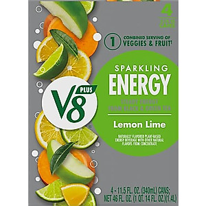 V8 +Energy Sparkling Lemon Lime Juice Energy Drink, 11.5 fl oz Can (4 Pack)