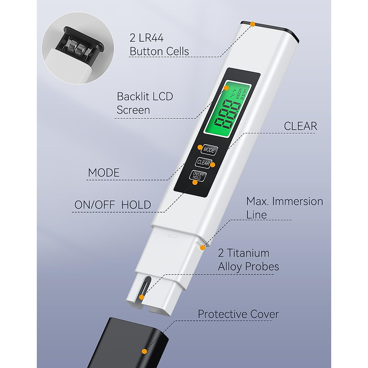 Pawfly 4 in 1 TDS Meter Digital Water Tester, TDS EC and Temperature (℃/℉) Meter, Fast Accurate Digital Water Tester, 0-9999 ppm Water Quality Tester for Drinking Water Tap Water Well Aquarium & Pool