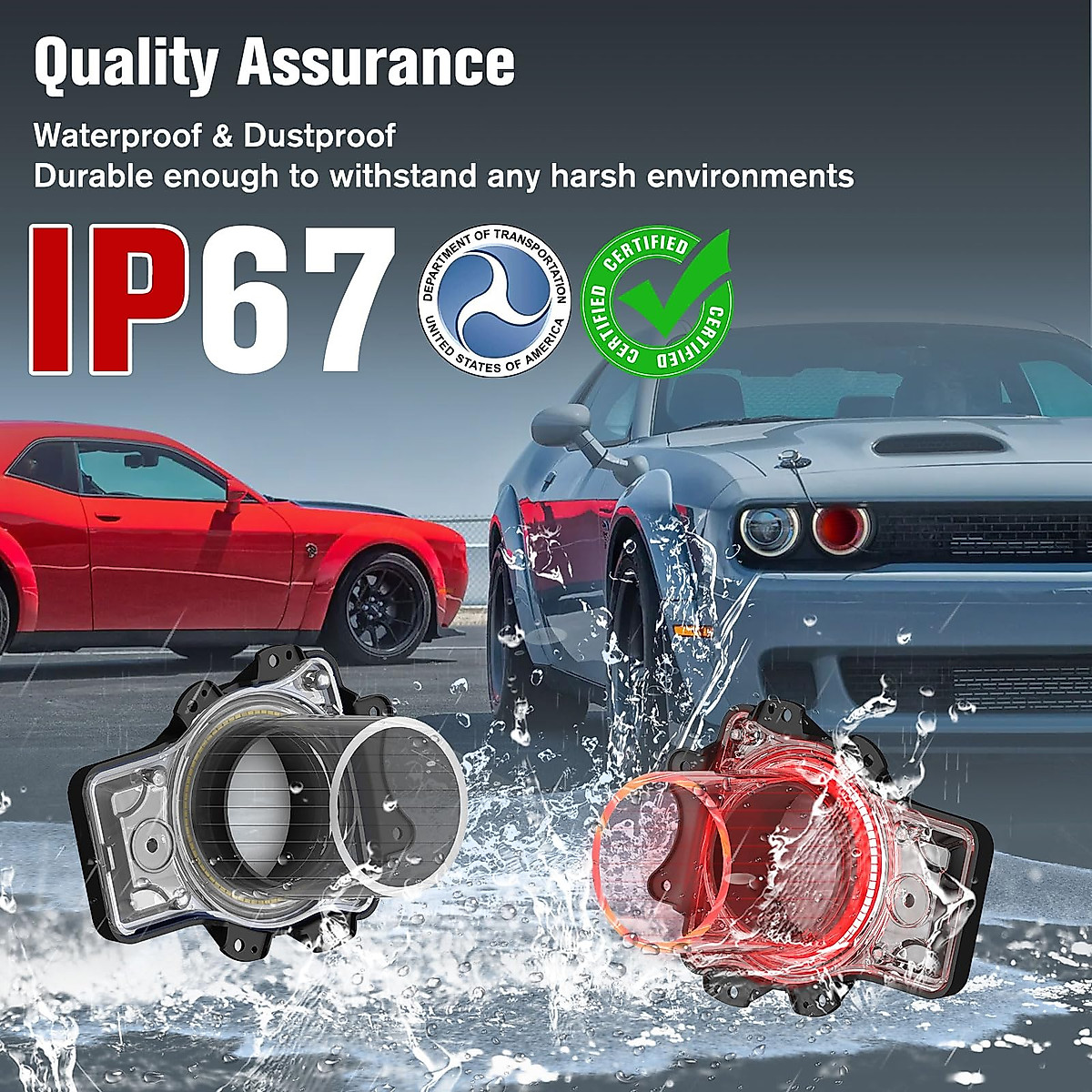 LitMiRaCle Dodge Challenger Headlights Bulbs, LED Headlamps Air Inserts Assembly Compatible with 2015-2020 Dodge Challenger, Plug and Play, Super Bright Red and White Lights(Red, 2PCS)