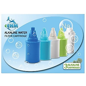 EHM 3 Pack Alkaline Mineral Water Filters Replacement Cartridges (Blue)