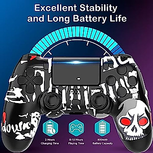 2 Pack Wireless Controller Compatible with PS4 Controllers, Control/Remotes Works with Playstation 4 Controller, Joystick/Gamepad/Mando with Motors/Speaker/Charging Cable, Black and Skull Black