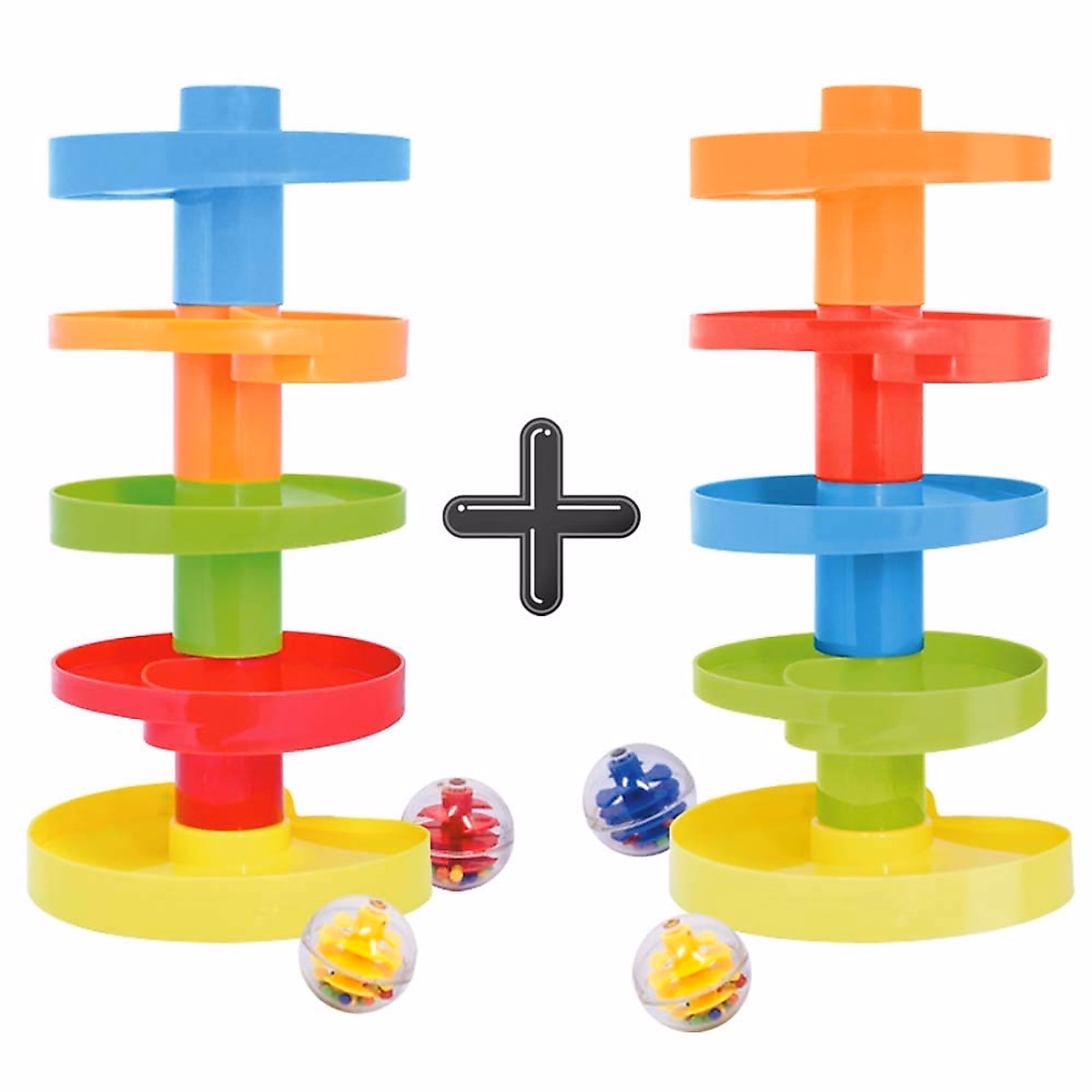 Educational Ball Drop Toy for Kids - Spinning Swirl Ball Ramp 2 Sets Activity Toy for Toddlers and Babies Safe for 9 Months and up.