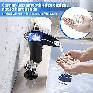 SKOWLL Waterfall Bathroom Faucet, Deck Mount 8 Inch Widespread Bath Sink Faucet 2 Crystal Handle Vanity Faucet with LED Light, Matte Black
