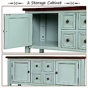 DERCASS Retro Style Buffet Sideboard Wood Console Table with Bottom Shelf,Easy Assemble,for Living Room,Kitchen,Entryway (Retro Blue)