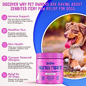 ZenBites Organic Allergy Vitamin Chews Anti Itch Supplement Dog Allergy Relief for Skin & Seasonal Allergies Omega 3 Probiotics for Dogs Salmon Oil Blend with Vitamin C Turkey - 120 Count