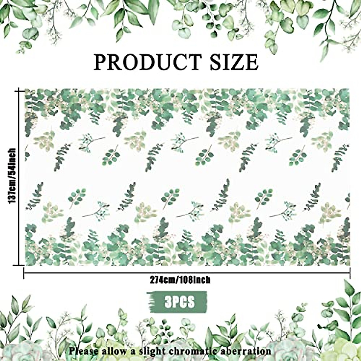 Eucalyptus Leaf Tablecloth 3pcs Sage Green Tablecloth Sage Green Baby Shower Decorations Eucalyptus Leaves Sage Greenery Plastic Table Covers for Neutral Green Baby Shower, Birthday, Wedding Decor