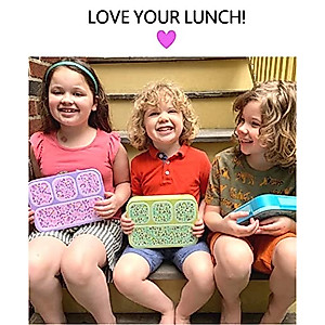 Bento Box for Kids Lunch-Boxes for Girls Boys | Food Safe Portion Snack Containers for Toddlers Pre-School | Cute Day-Care Meal Container BPA Free Lunches | Purple Green-Yellow 4 Compartments, 2 pack