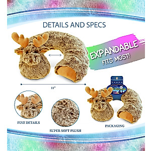 DolliBu Brown Moose Plush Neck Pillow - Soft Travel Neck Pillow Animal for Neck & Head Support, Cute Wild Life Stuffed Pillow Accessory for Naps, Novelty Stuffed Animal Headrest for Kids & Adults