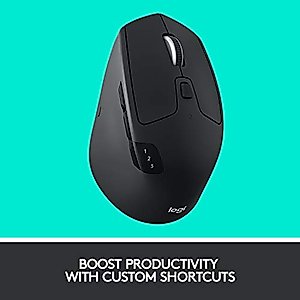 Logitech M720 Triathlon Multi-Device Wireless Mouse, Bluetooth, USB Unifying Receiver, 1000 DPI, 8 Buttons, 2-Year Battery, Compatible with Laptop, PC, Mac, iPadOS - Black