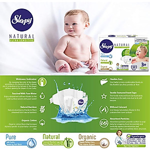 SOHO | Sleepy Natural Baby Diapers, Made from Organic Cotton and Bamboo Extract, Ultimate Comfort and Dryness, Disposable Diapers Snuggle Diaper (Size 3 +)