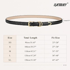LEACOOLKEY 2 Pack Women's Skinny Faux Leather Belt with Gold Buckle Thin Waist Belt for Jeans Pants, Black/Brown
