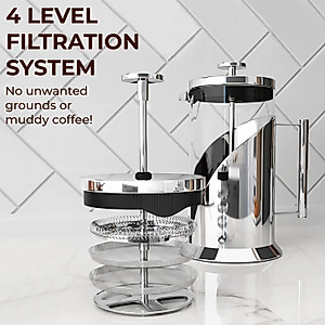 Cafe Du Chateau French Press & Espresso Maker - Elevate Your Coffee Experience with 4-Level Filtration, BPA-Free Glass, and Transparent Lid Brilliance - Perfect Coffee & Tea & Espresso