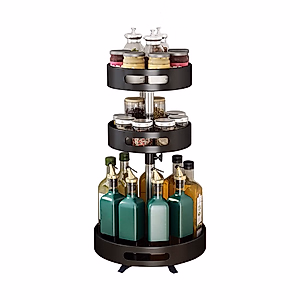 BULTIWEUD 3 Tier Lazy Susan Turntable Spice Rack Organizer Food Storage Container for Kitchen Cabinet, Spinning Organizer for Spices,Condiments,Black