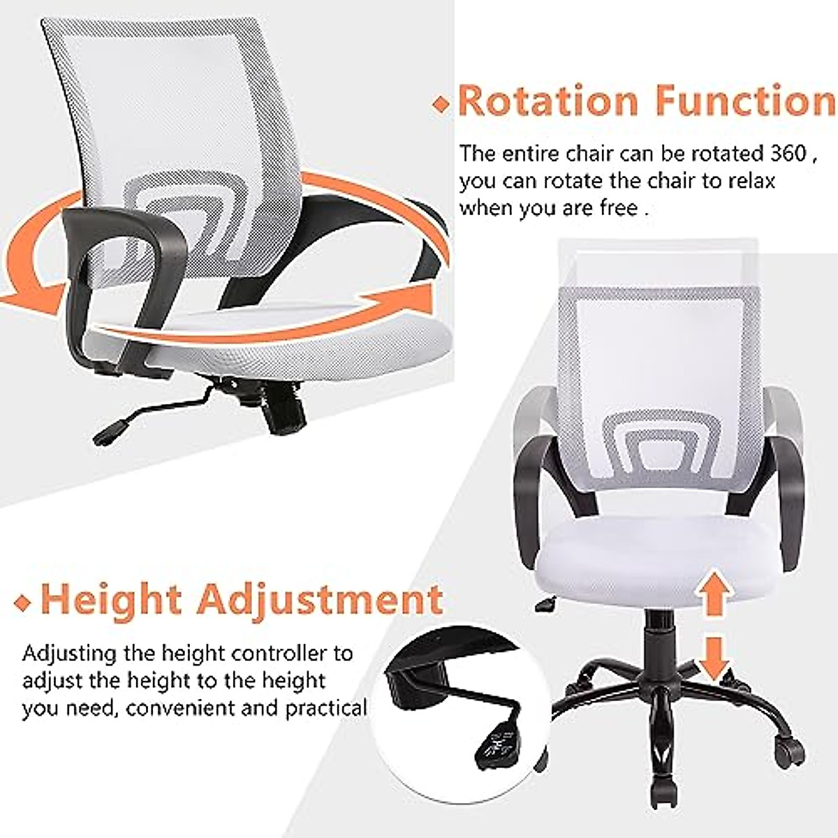 BestOffice Office Chair Ergonomic Desk Chair Mesh Computer Chair Lumbar Support Modern Executive Adjustable Stool Rolling Swivel Chair for Back Pain,White