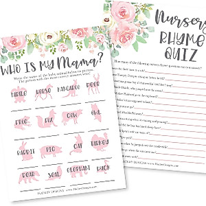 25 Floral Word Scramble For Baby Shower, 25 True Or False Game, 25 Baby Animal Matching, 25 Nursery Rhyme Game - 4 Double Sided Cards Baby Shower Ideas, Baby Shower Party Supplies