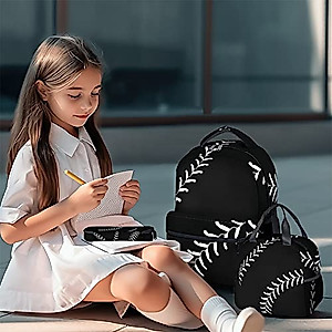 XaocNyx Baseball Backpack with Lunch Box and Pencil Case Set, 3 in 1 Matching Boys Black Backpacks Combo, Cool Bookbag and Pencil Case Bundle