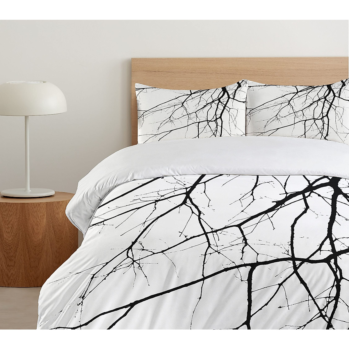 Ambesonne Black and White Duvet Cover Set, Macro Leafless Winter Tree Branches Idyllic Twigs of Oak Nature Print, Decorative 3 Piece Bedding Set with 2 Pillow Shams, King Size, Black and White